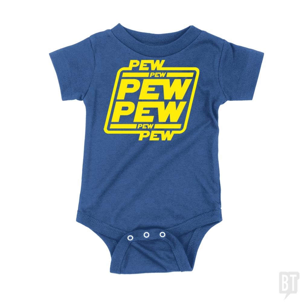 PEW PEW Baby One-Piece | Cute & Cozy Space-Themed Outfit – BustedTees.com
